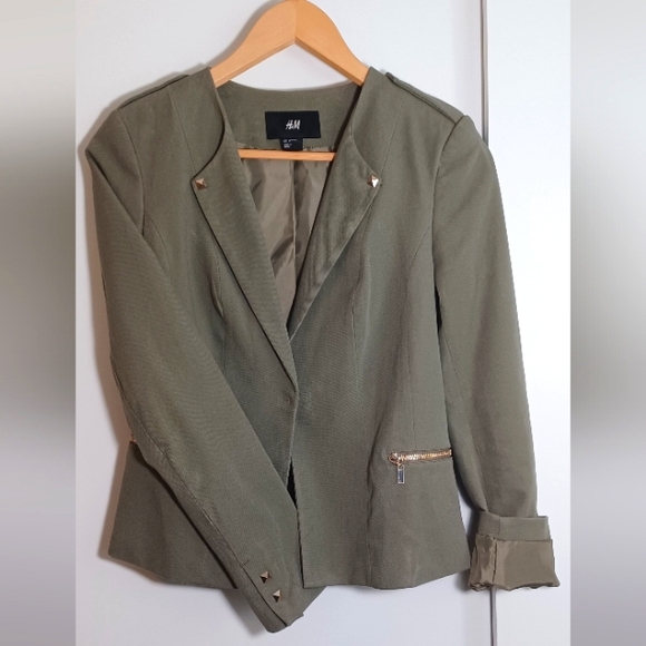 H&M | Jackets & Coats | Hm Olive Blazer Brass Stud And 2 Front Zipper ...